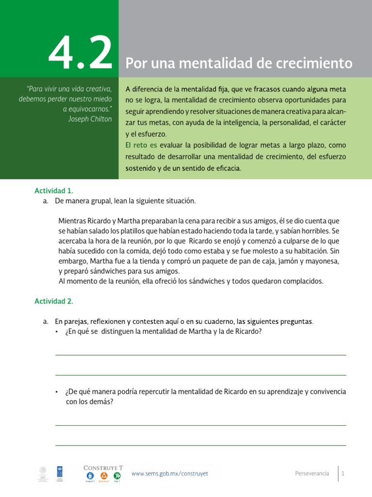 Mentalidad de Crecimiento y Perseverancia | PDF | Creatividad ...