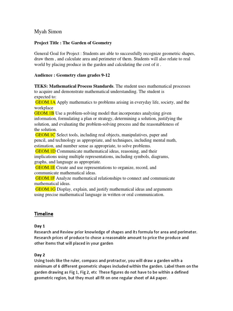 Geometry Garden Project for Grades 9-12 | PDF | Mathematics | Area