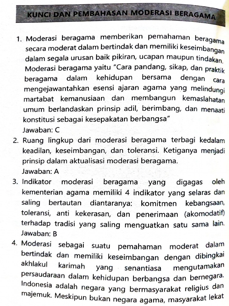 Jawaban Soal Moderasi Beragama | PDF