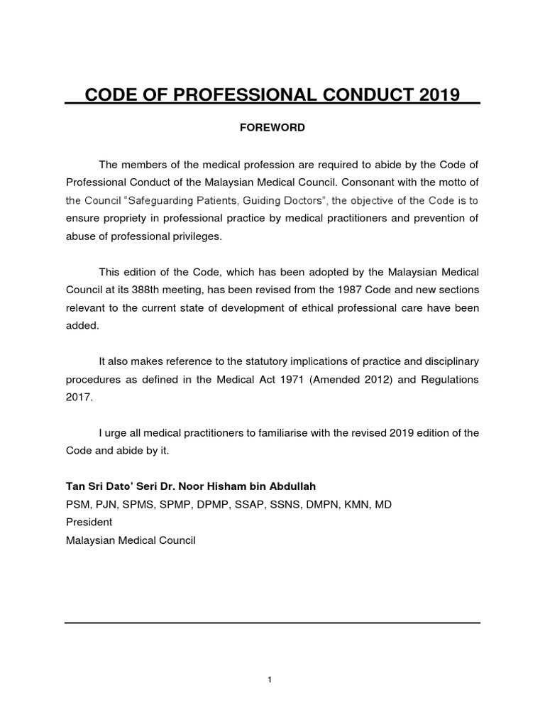 Code of Professional Conduct 2019 | PDF | Informed Consent | Physician
