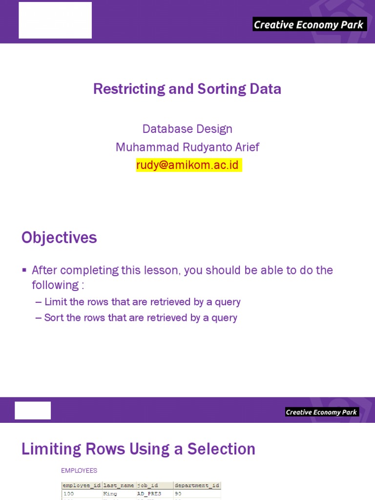 Restricting Data and Sorting Data PDF | PDF | Data | Data Management Restricting Data and Sorting Data PDF | PDF | Data | Data Management