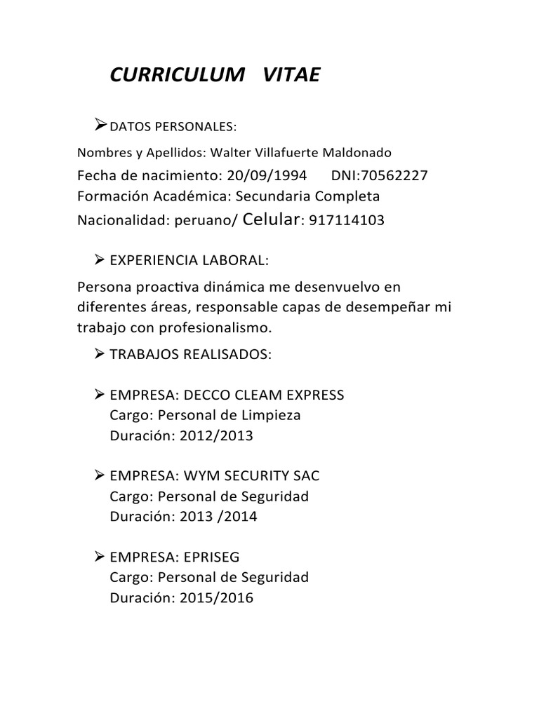 Curriculum WALTER | PDF | Crecimiento personal y profesional