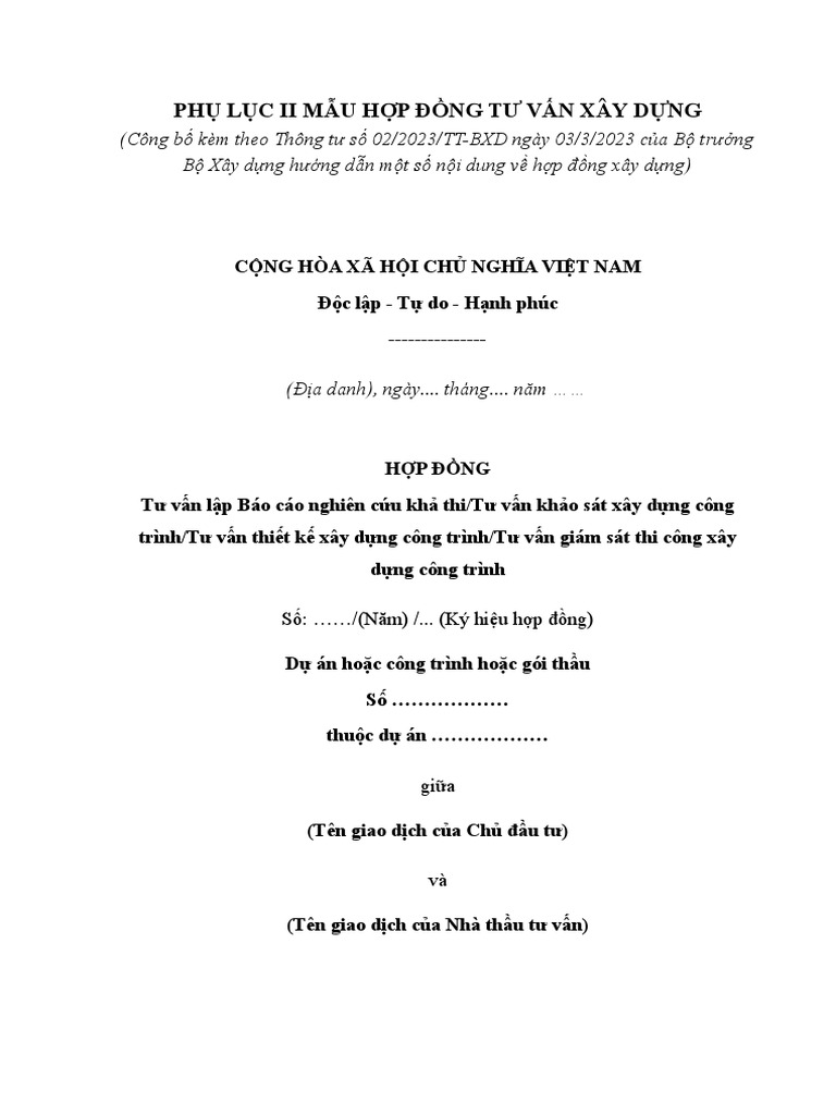 GXD - VN 02 2023 TT BXD PL2 Mau Hop Dong Tu Van | PDF