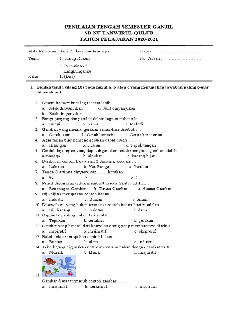 PENILAIAN TENGAH SEMESTER GANJIL SBDP | PDF