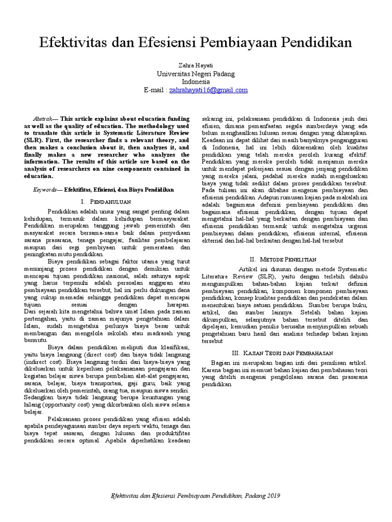 Efektivitas Dan Efesiensi Pembiayaan Pendidikan | PDF
