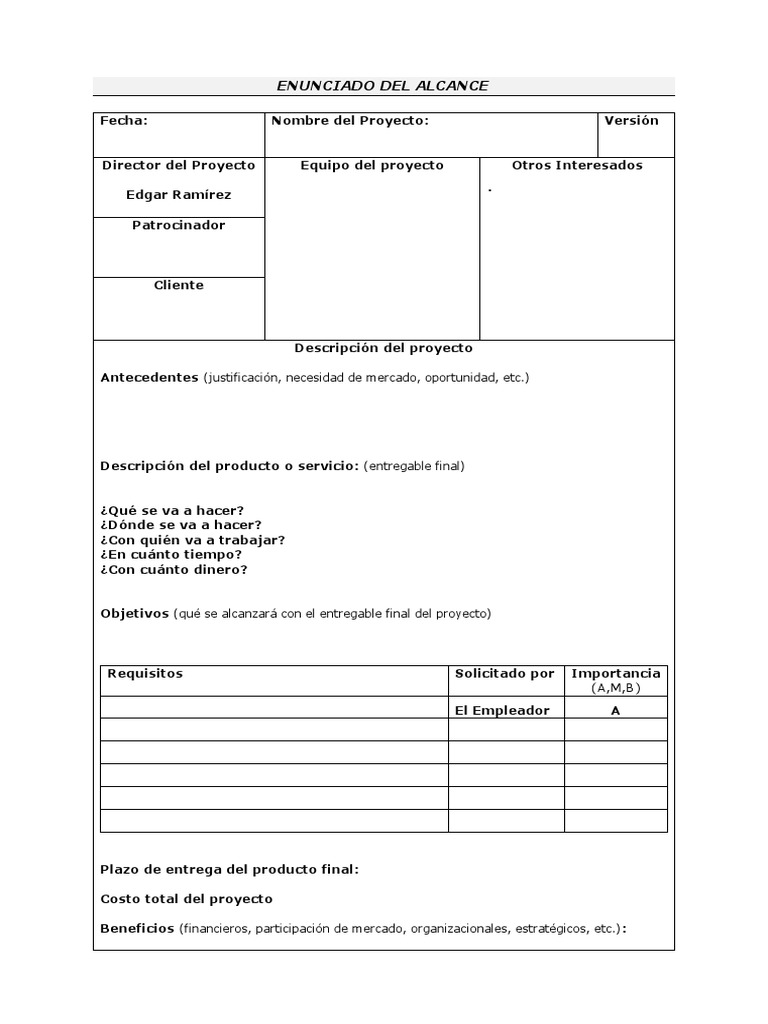 Enunciado del Alcance del Proyecto | PDF