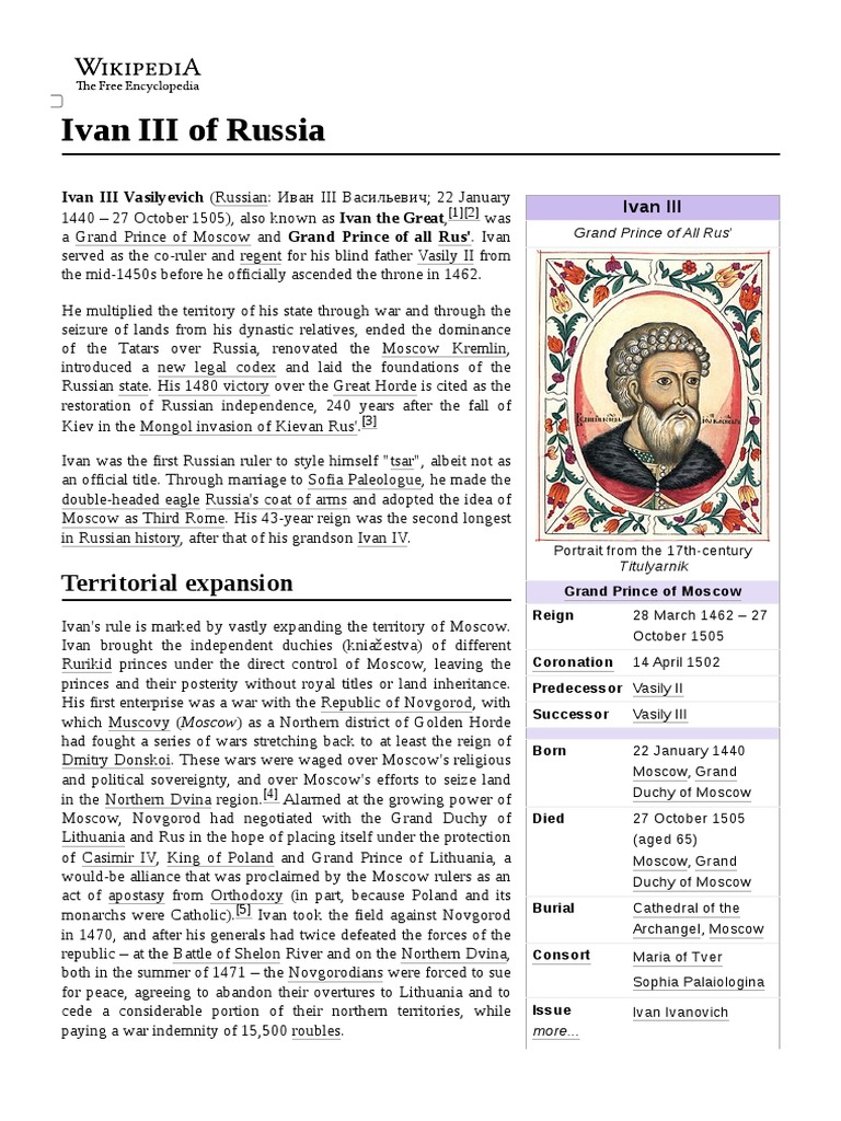 Ivan III of Russia: Territorial Expansion | PDF | Nobility