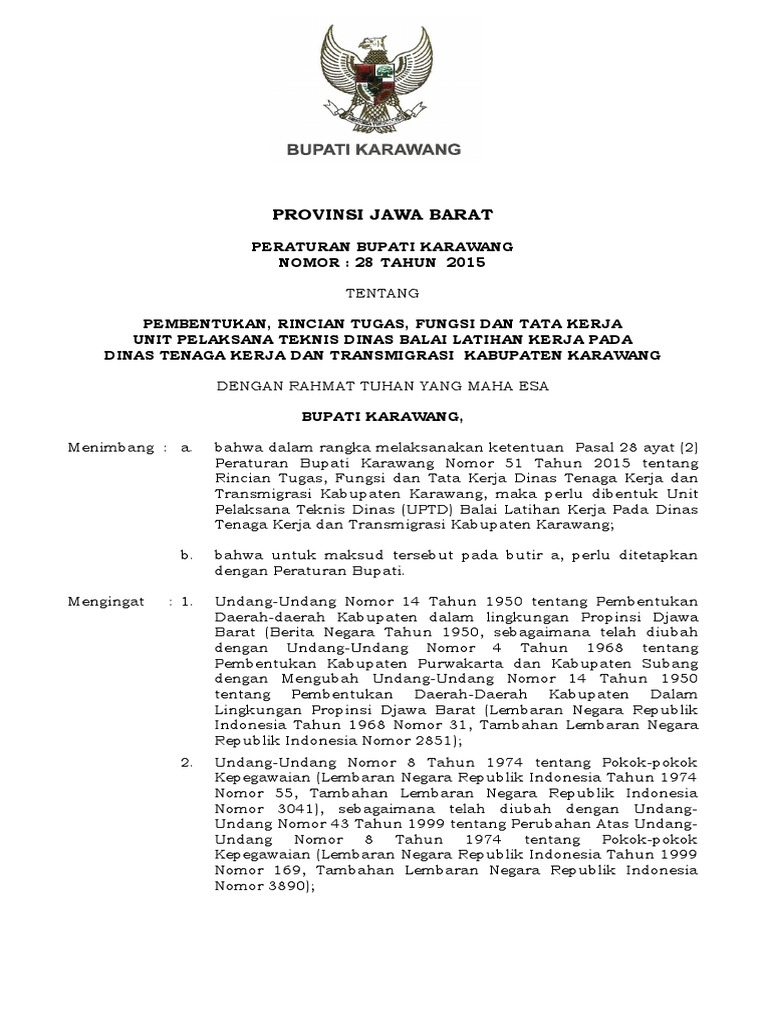 Contoh Perbup TTG Uptd BLK | PDF