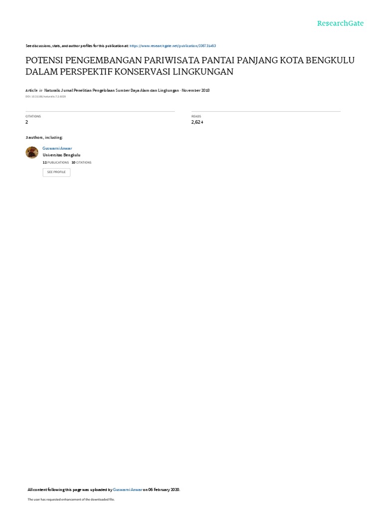 Potensi Pengembangan Pariwisata Pantai Panjang Kot | PDF