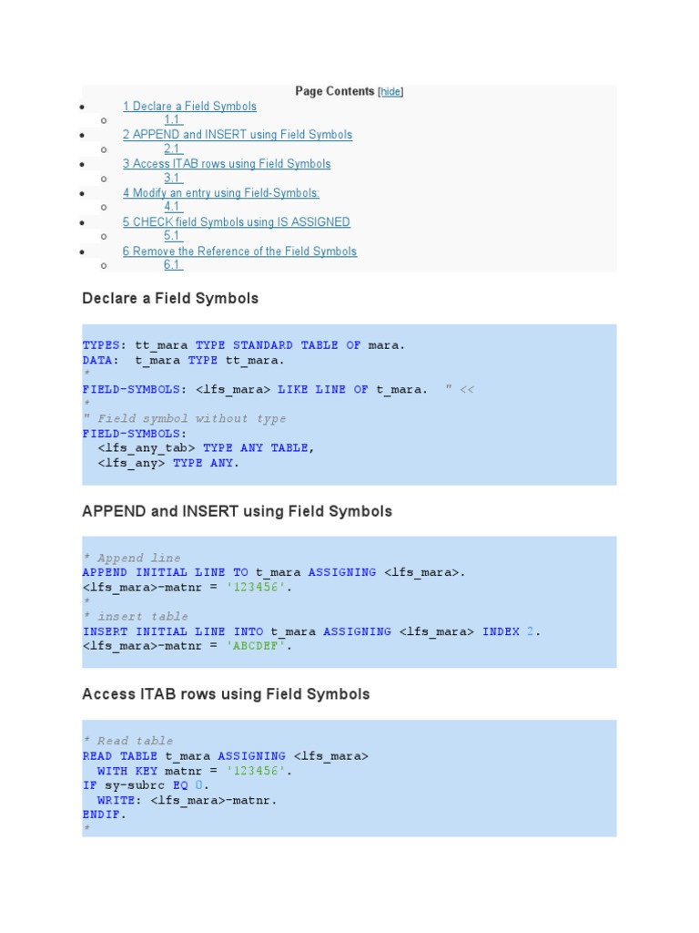 ABAP Field Symbols: Usage Guide | PDF