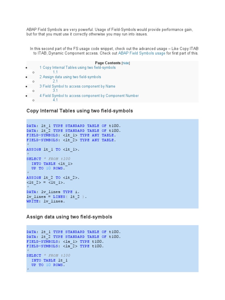 Advanced ABAP Field Symbols Usage | PDF