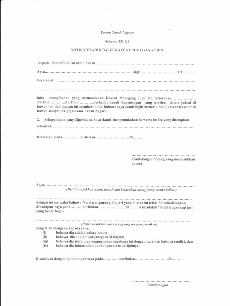 Notis Tarik Balik Kaveat | PDF