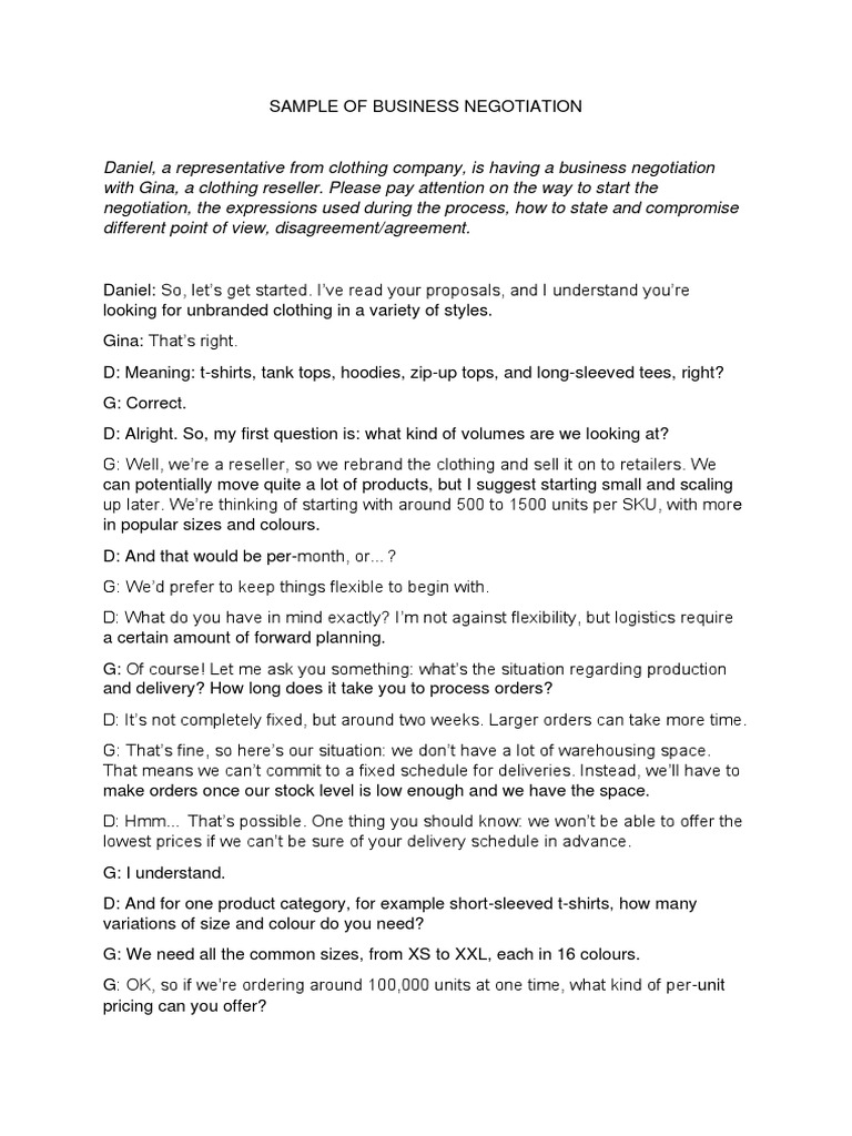 Sample of Business Negotiation | PDF | Negotiation | Economies