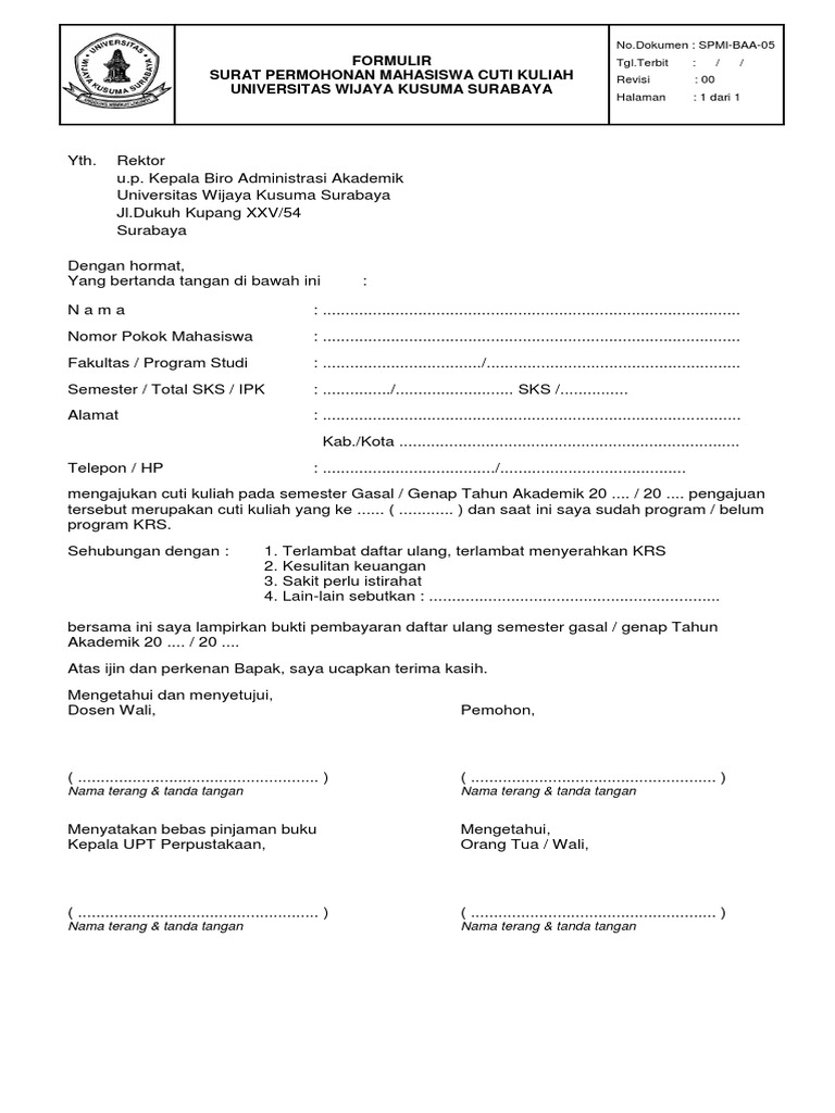 Form Cuti Kuliah PDF | PDF