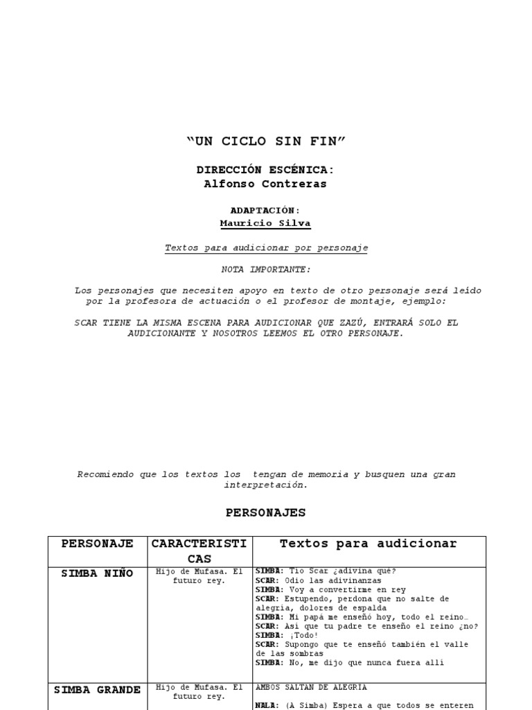 Ciclo Sin Fin Textos Casting | PDF