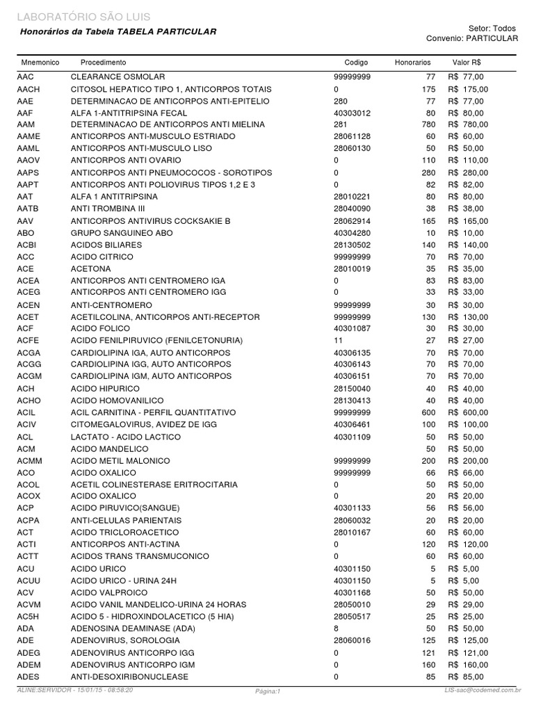 tabela-de-exames.pdf | PDF | Bioquímica | Química