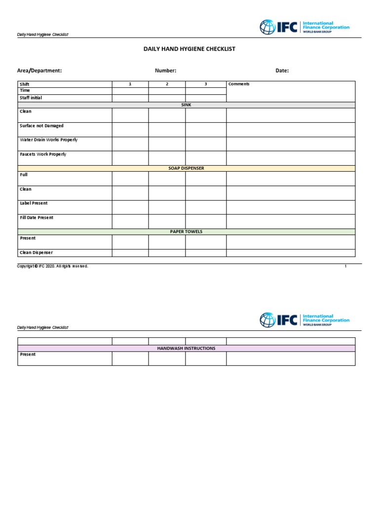 Hand Hygiene Checklist Daily | PDF