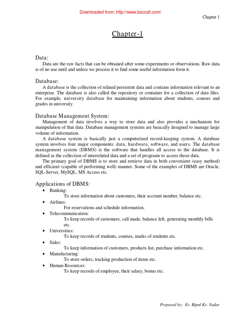 Dbms Notes by Bipul Kumar Yadav - 1581657091 PDF | PDF | Databases ...