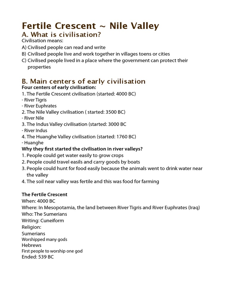 Notes Fertile Cresent Nile | PDF | Sumer | Mesopotamia