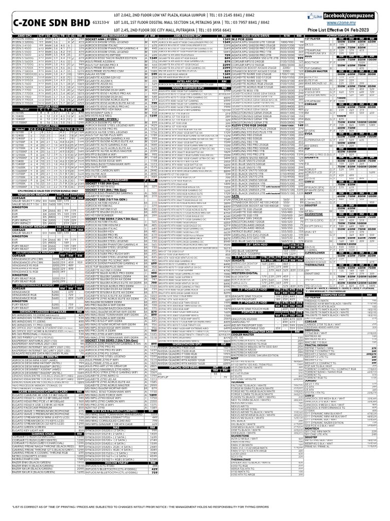 Pricelist Hardware Czone PDF | PDF | Office Equipment | Personal Computers