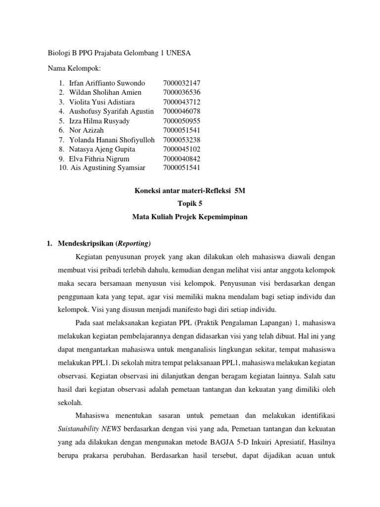 Projek Kepemimpinan Topik 5 - Koneksi Antar Materi | PDF