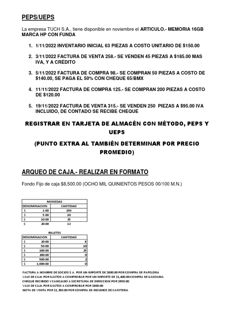 Inventario y Arqueo de Caja TUCH S.A. | PDF | Economias | Business
