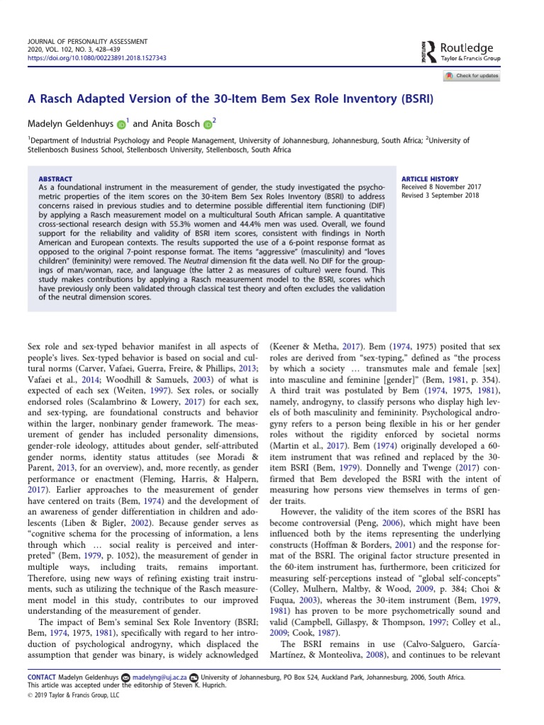 Adapted Version of The 30 Item Bem Sex Role Inventory (BSRI) | PDF ...