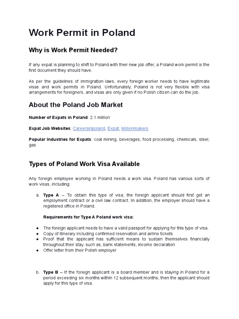 Poland Work Permit Guide for Expats | PDF