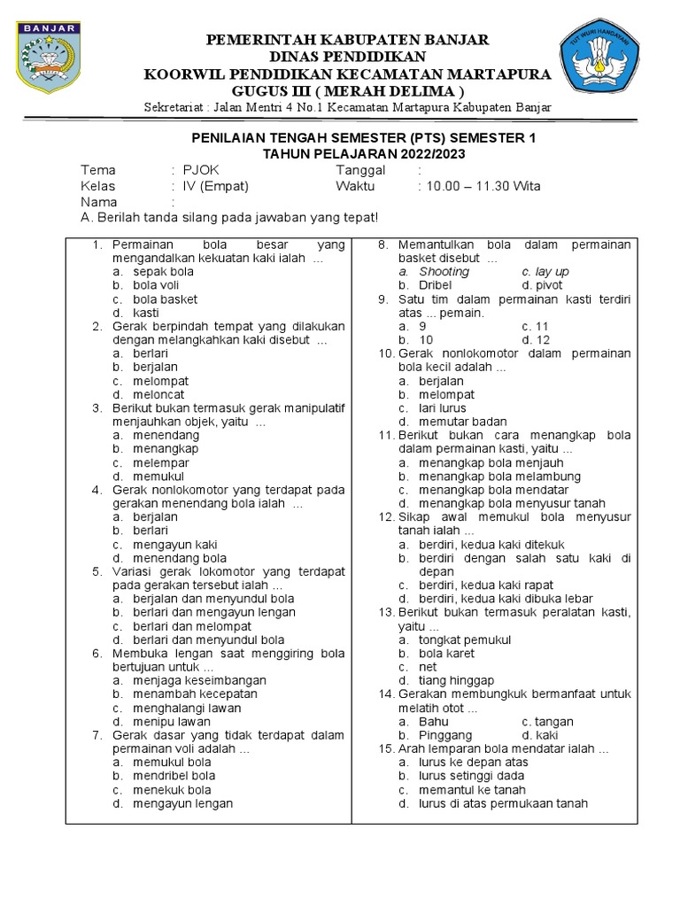 Soal PTS PJOK Kelas IV | PDF