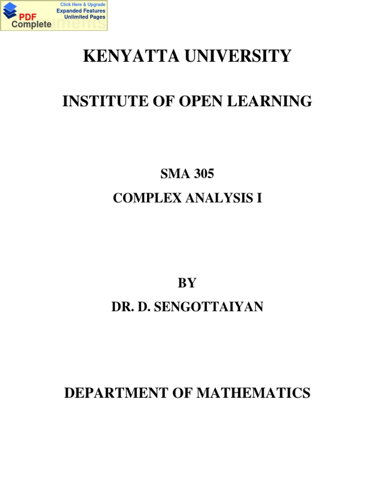 SMA 305 Complex Analysis (KU) PDF | PDF | Complex Number | Function (Mathematics)