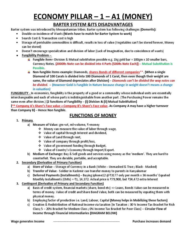 Economy Pillar - 1 - A1 (Money) | PDF | Cheque | Money