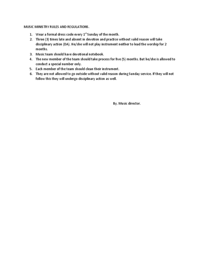 Music Ministry Guidelines and Rules | PDF | Art