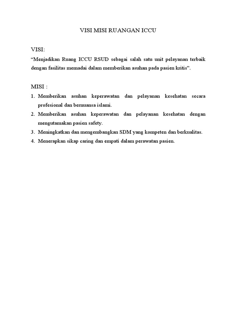 Visi Misi Ruangan Iccu | PDF