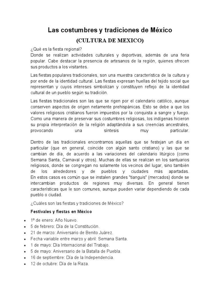 Las Costumbres y Tradiciones de México | PDF | México | Tradiciones