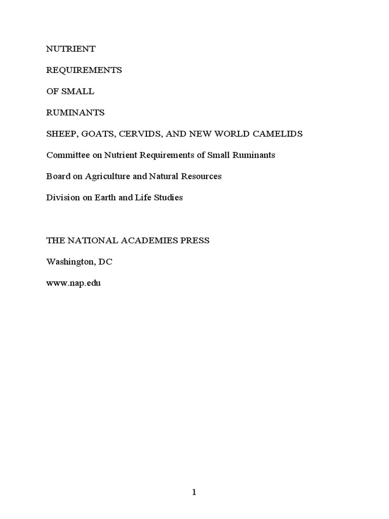 Nutrient Requirements of Small Ruminants, Sheep, Goats, Cervids, and ...