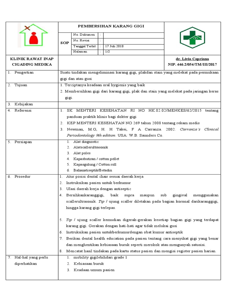 Sop Pembersihan Karang Gigi | PDF