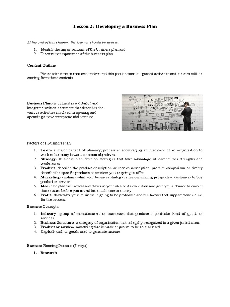 Lesson 2 Developing A Business Plan | PDF | Business | Business Model