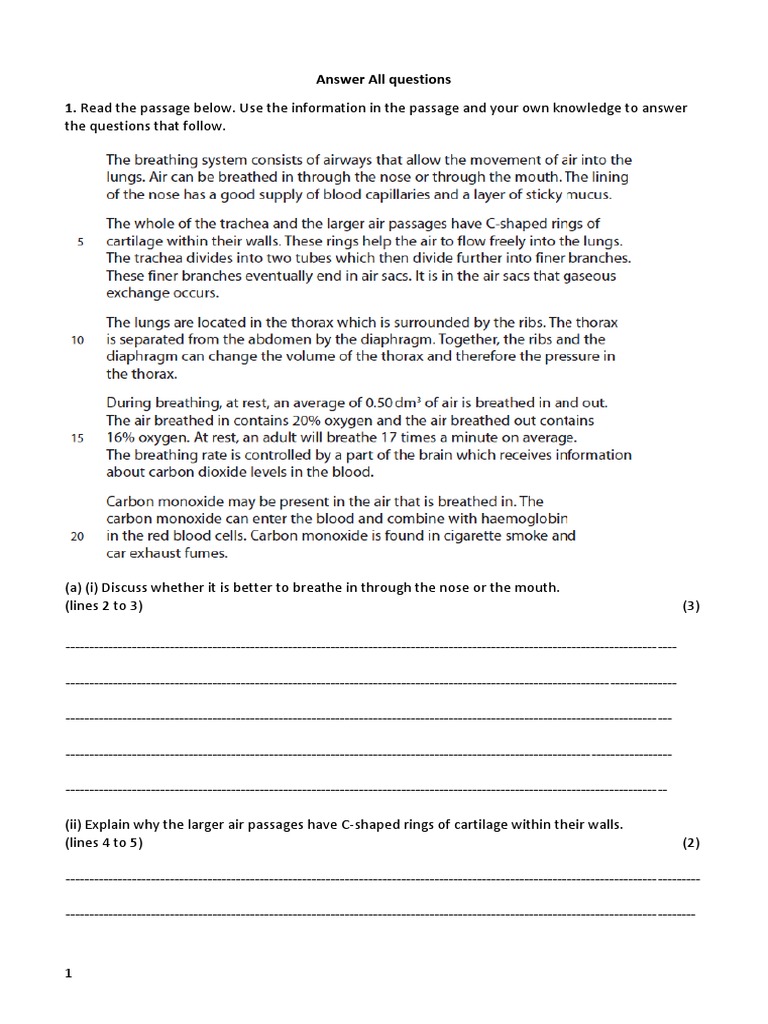 Answer All Questions 1. Read The Passage Below. Use The Information in ...