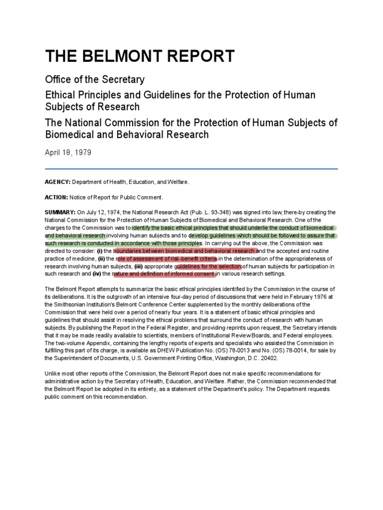 Belmont Report: Ethical Principles in Research | PDF | Autonomy ...