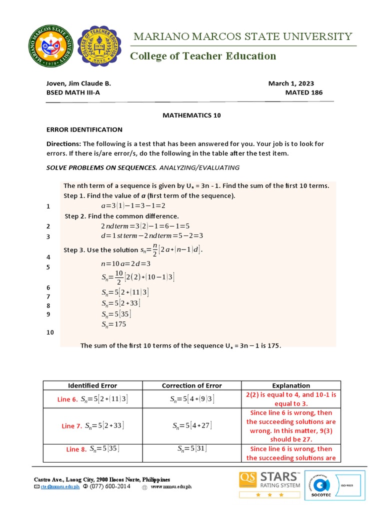 Error Identification Test - Table 4 | Download Free PDF | Mathematical ...