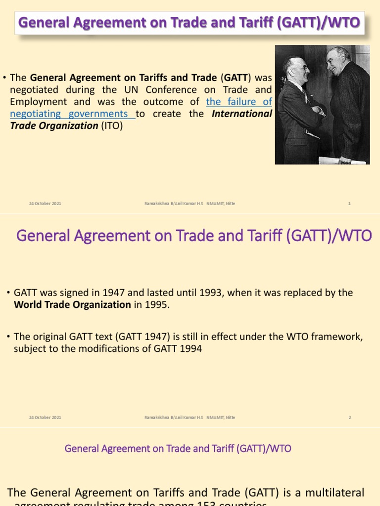 General Agreement On Trade and Tariff (GATT) /WTO | PDF | World Trade ...