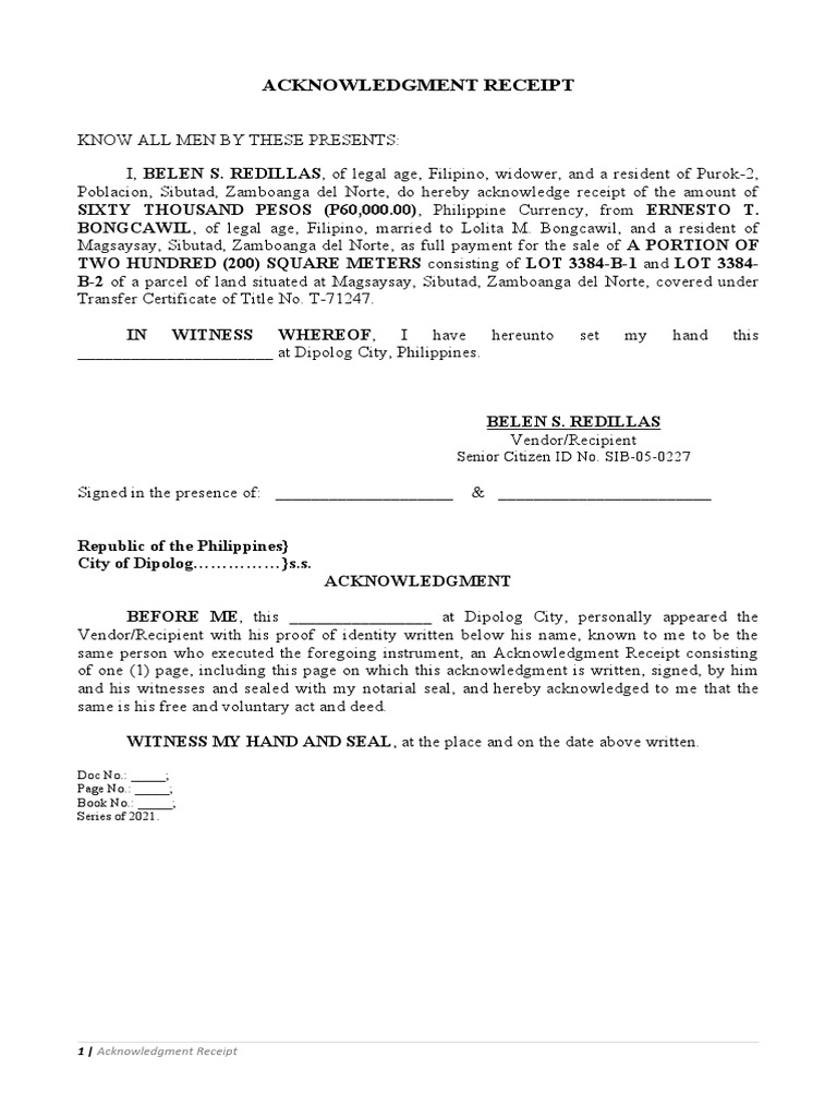 Acknowledgment Receipt - Bongcawil | PDF