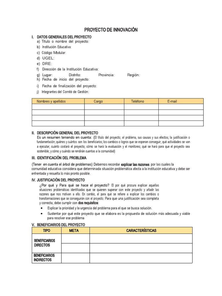 El Esquema Proyecto de Innovación | PDF