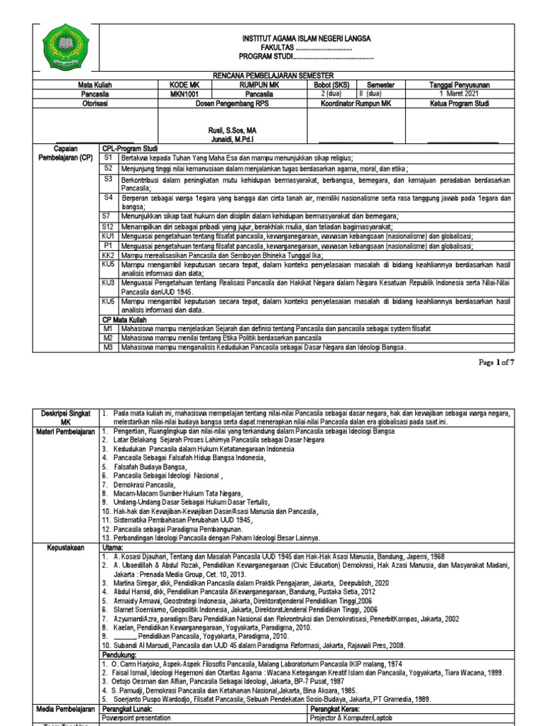 RPS PANCASILA REVISI Final | PDF