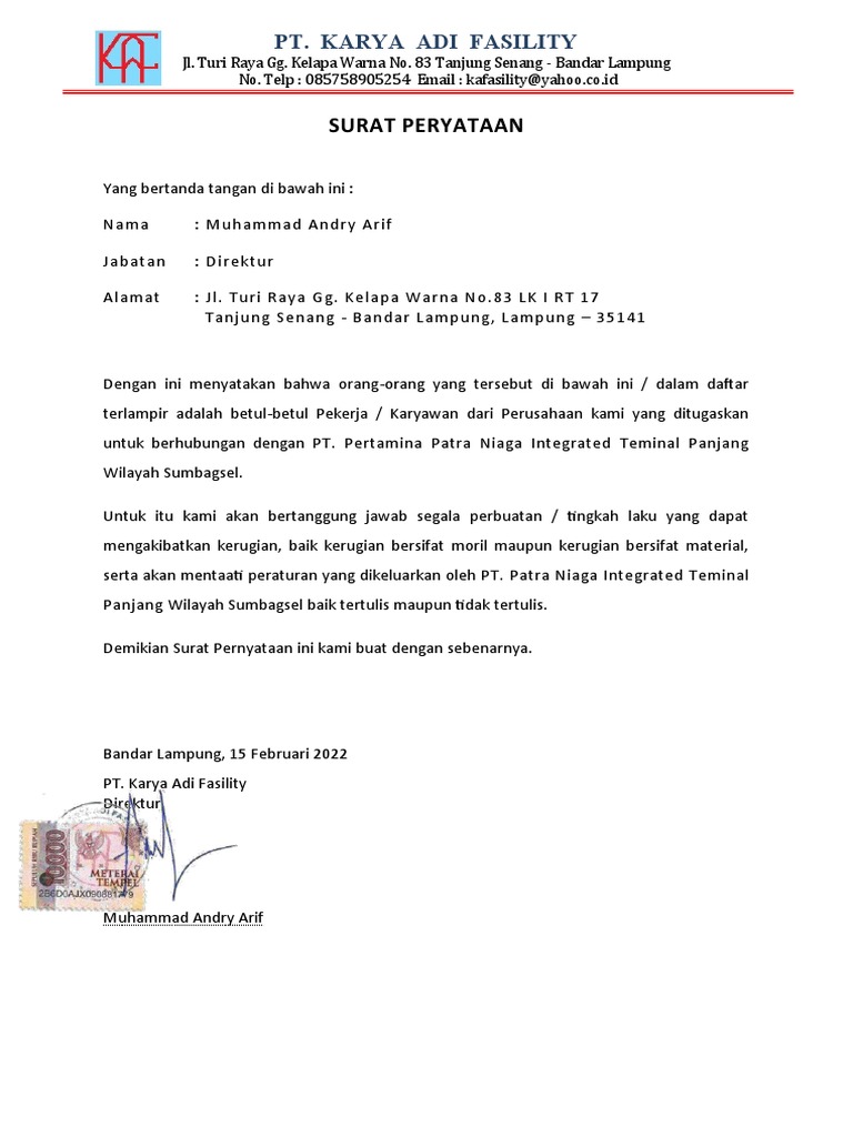 Surat Peryataan | PDF