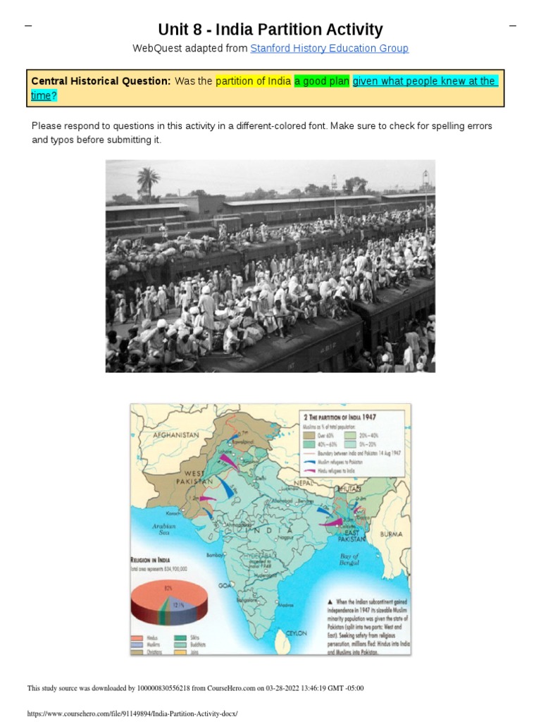 India Partition Activity | PDF | Partition Of India | Muhammad Ali Jinnah