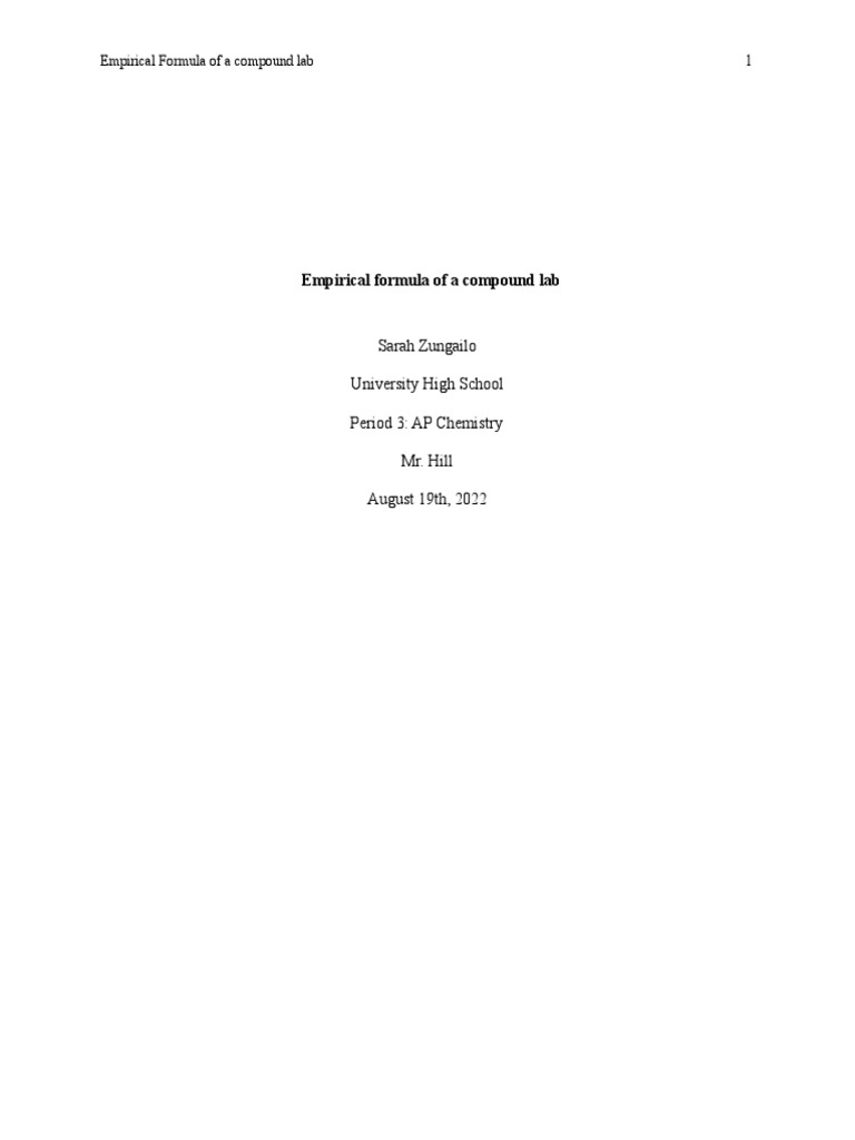 AP Chem - Empirical Formula Lab | PDF | Mole (Unit) | Magnesium