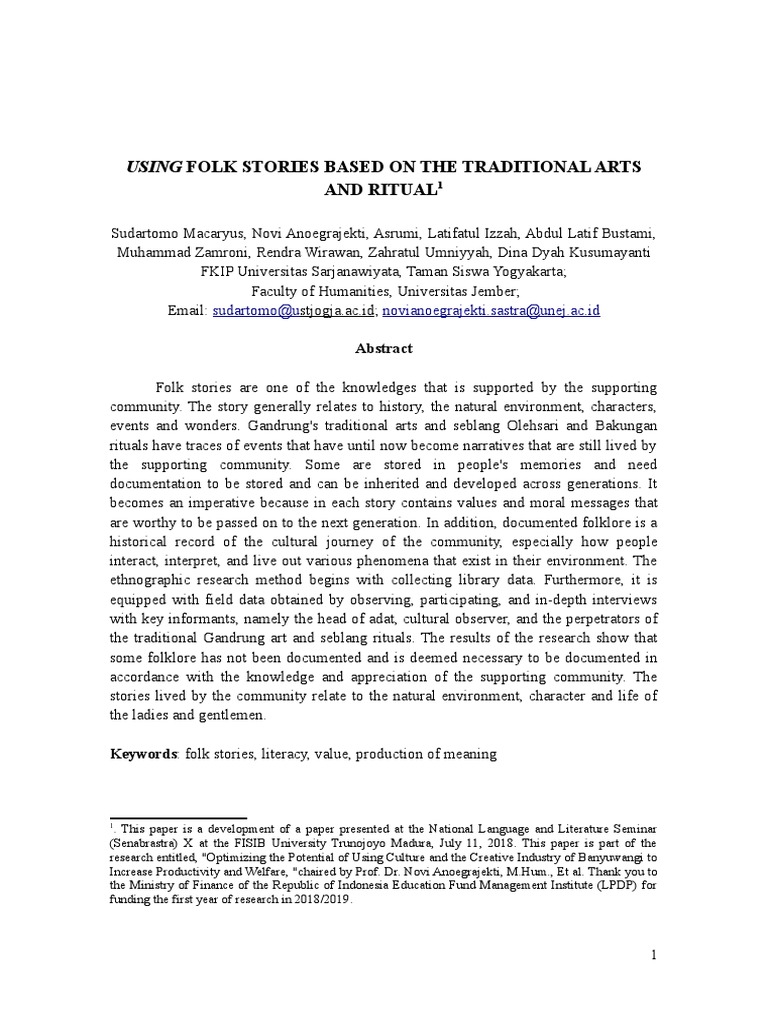 Using Folk Stories Based On The Traditional Arts and Ritual | PDF ...