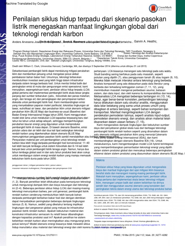 Penilaian Siklus Hidup Terpadu Dari Skenario Pasokan Listrik Menegaskan ...