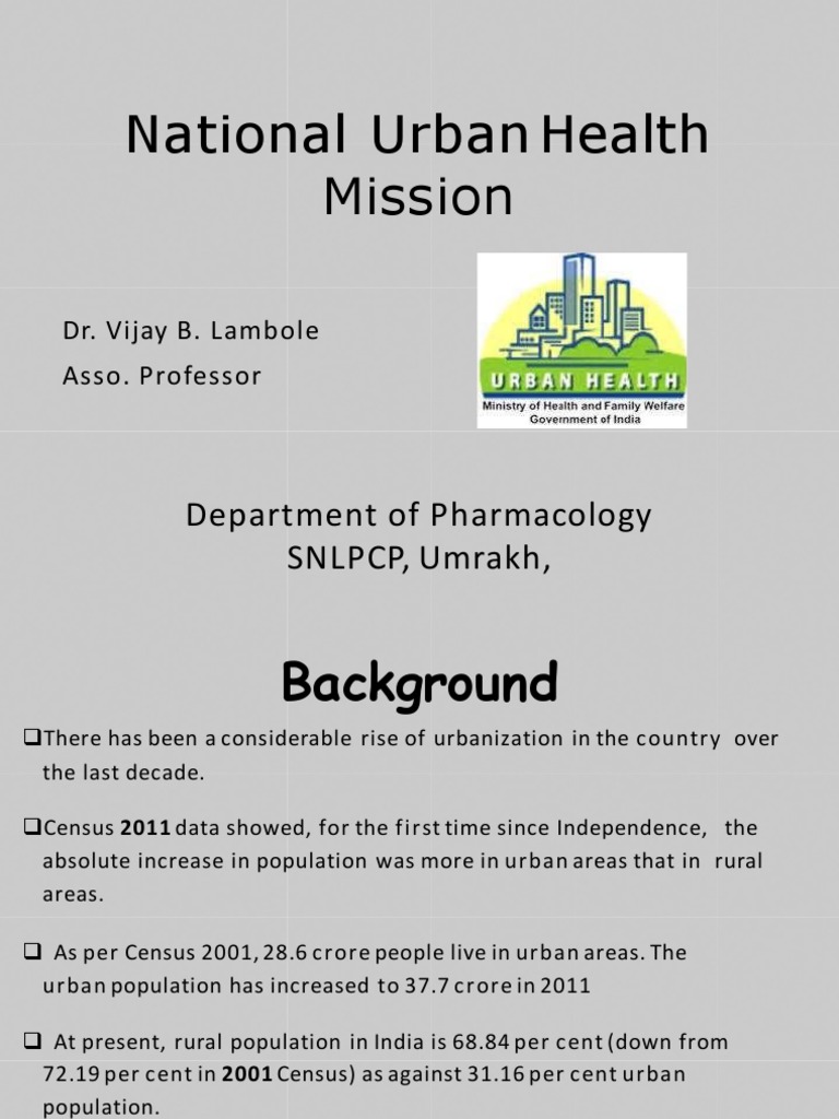 National Urban Health Mission - VL PDF | PDF | Slum | Drinking Water